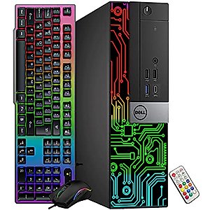 Dell Computer Desktop PC, Intel Core i5-6500, 16GB RAM, 256GB M.2 SSD (Fast Boot), 1TB HDD, RGB Gaming Keyboard Mouse, WiFi, Windows 10 Professional (Renewed)