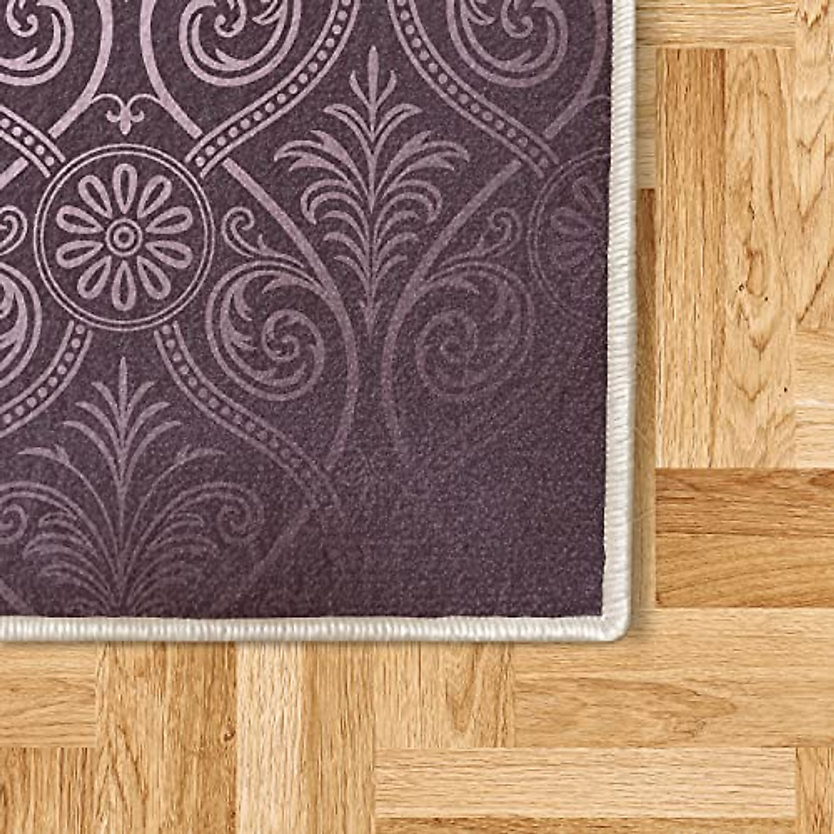 Lunarable Damask Decorative Rug, Antique Baroque Pattern Mild Gothic Victorian Style Repeated Curly Motifs, Quality Carpet for Bedroom Dorm and Living Room, 5' 1" X 7' 5", Plum Lilac