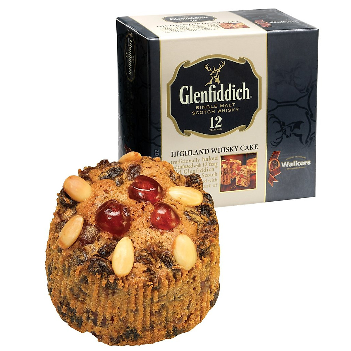 Walker’s Highland Whiskey Cake – 14.1 oz Fruit Cake Infused with Glenfiddich Single-Malt Scotch Whisky - Luxury Holiday Treat and Dessert from Scotland