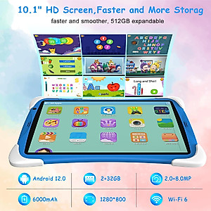 HOTTABLET Kids Tablet 10 inch, Android 12 Tablet for Kids, Parental Control Toddler Tablets, 32GB ROM 512GB Expand, Kids Apps Pre-Installed, Dual Camera, WiFi-6, Shockproof Kickstand Case