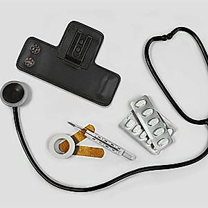 Beautyflier Black PU Leather Stethoscope Holder with Clip for All Models: Littmann, ADC, MDF, Adscope, Perfect for Physicians, Nurses, EMT, Medical Nursing Students, Work with Comfort (Black)