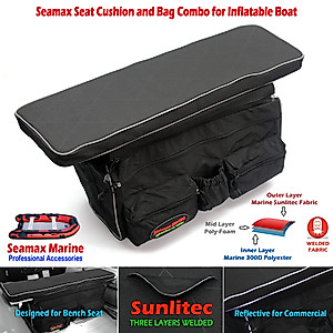 Seamax Universal Inflatable Boat Bench Seat Cushion and Detachable Seat Bag with Sunlitec 3-Layers Fabric and Reflective Edges (Size B - 34" for 270-330 Boats)