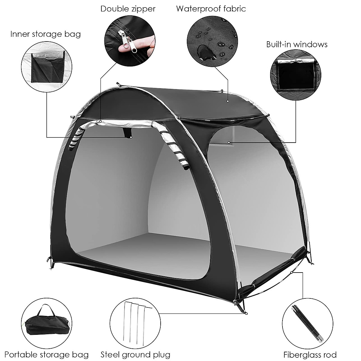 Outdoor Bike Storage Shed Tent Bike Cover Tent, Waterproof Portable Shed for 4 Bicycle, Double Side Opening Outdoor Motorcycle Cover Storage Tent for Garden Camping Hiking
