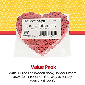 School Smart 85614 Heart Shaped Paper Lace Doilies - 4 inch - Pack of 100 - Red