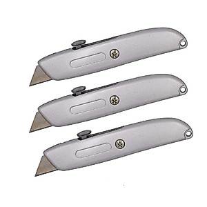 Wideskall® Heavy Duty Box Cutter Retractable Blade Metal Utility Knife (Pack of 3)
