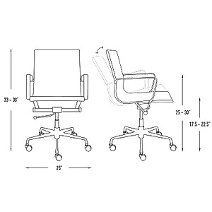 Laura Davidson Furniture SOHO II Ribbed Office Chair - Mid Back Desk Chair, Ergonomically Designed with Arm Rest & Swivel, Made of Faux Leather, Dark Brown, Computer Chair