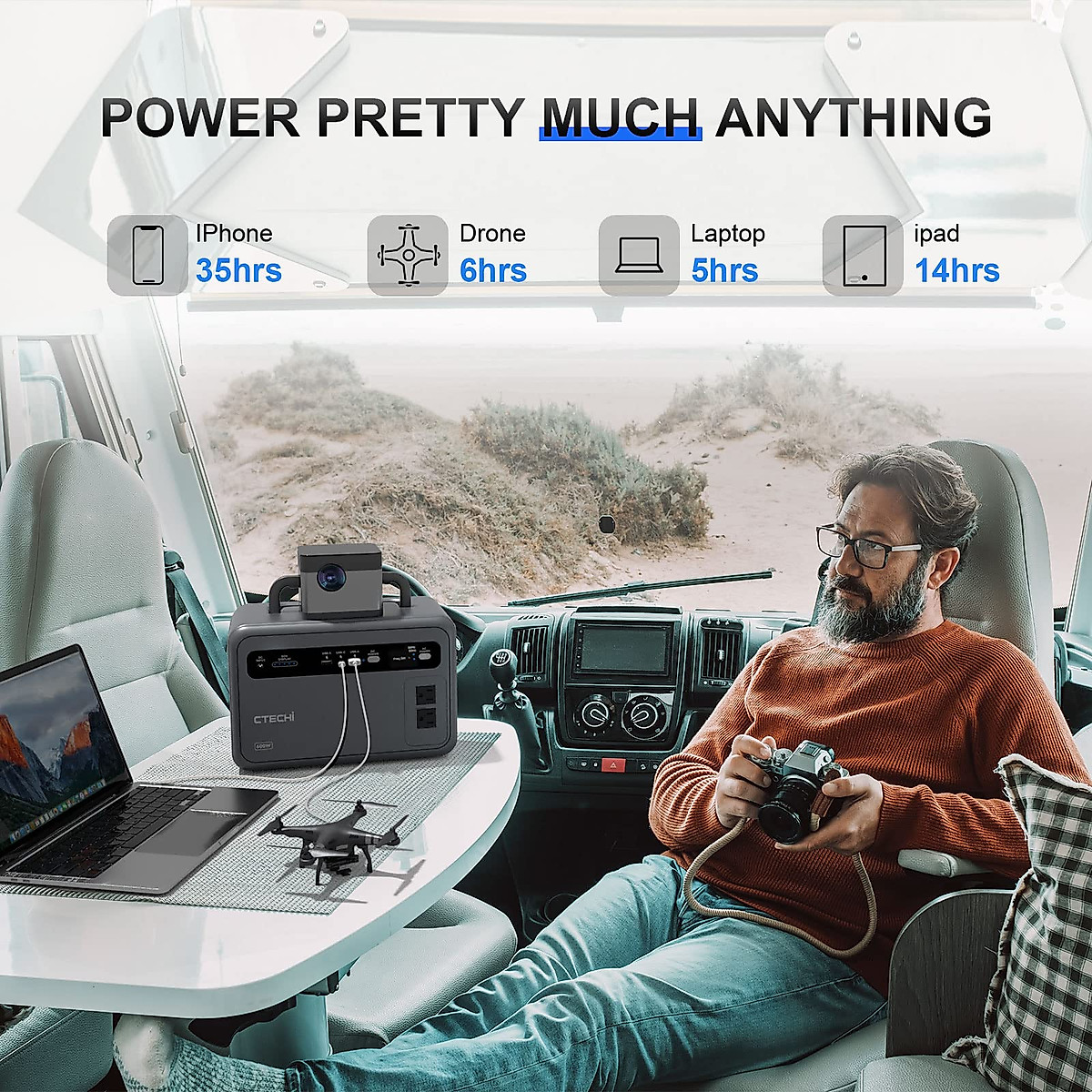 CTECHi Portable Power Station 600W (Peak 1200W), 384Wh LiFePO4 Battery, 120000mAh Emergency Power Supply, Solar Generator with 2 AC Outlets 600W for Travel, Camping, Power Outage, CPAP and RVs