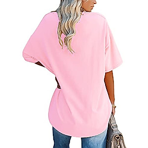YEXIPO Women's Oversized T Shirts Summer Short Sleeve Loose Fit Casual Crewneck Plain Tunic Tops Pink