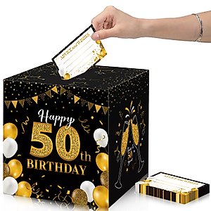 50th Birthday Party Message Card Box Cheers to 50 Years Advice and Wishes Card Box for Adults 50th Birthday Decorations Greeting Card Party Supplies 50th Anniversary Decor Tables Sign Decor