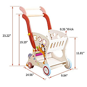 Kids Shopping Cart Wooden Baby Walker Baby Push Learning Walker for Kids Adjustable Handle Height