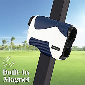 Never Over Range Finder Golfing with Vibe, Golf Range Finder with Magnet, 1200 Yard Accurate rangefinder Golf with Slope (Blue)