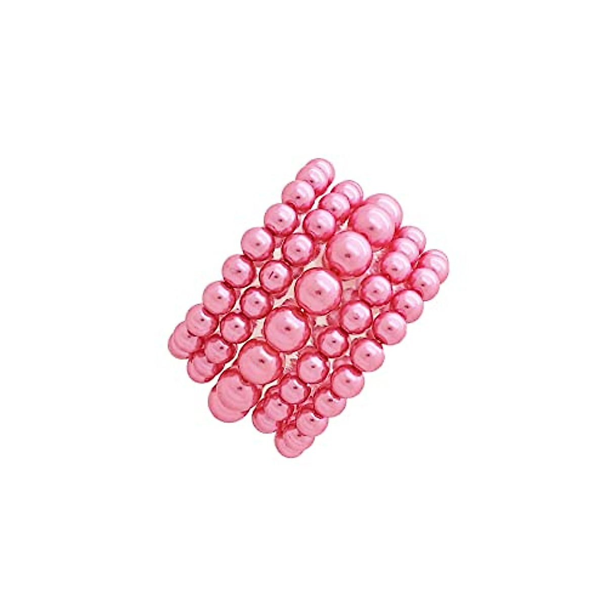 BA UNIQUE FASHION Women's Simulated Pearl Stretch Bracelet 5 PCS Set (Watermelon Pink)