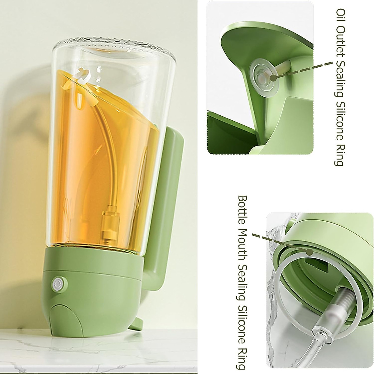 Oil Dispenser Bottle for Kitchen,2 in 1 Olive Oil Dispenser and Oil Sprayer,17oz/500ml Olive Oil Bottle,Oil Sprayer for Cooking,Premium Glass Oil Bottle,Oil Mister Kitchen,Salad,Barbecue(Green)