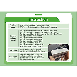 T3661 Maintenance Ink Tank Chip Resetter for Epson XP-15000 XP-6000 XP-6100 XP-6001 XP-6005 XP-8500 XP-8600 XP-970 XP-15050 Waste Box, white