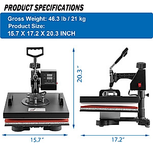 TOPDEEP 5 in 1 Heat Press Machine, Heat Press 15x15 inch, T Shirt Pressing Machine Slide Out Design, Multifunction Heat Press Transfer Machine Sublimation Combo for T-Shirt/Hat/Mug/Plate