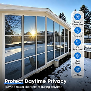 Coavas One Way Privacy Window Film,Reflective Home Glass Mirror Tint See Out Not in,Heat UV Blocking Static Cling for Office Front Door Daytime Privacy Covering, Blue-Silver,17.5x78.7 in
