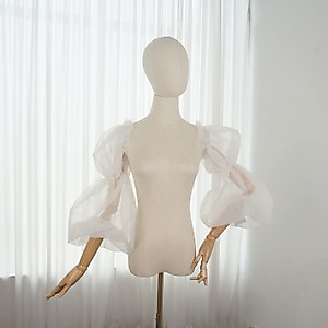 Detachable Sleeves for Wedding Dress Puffy Plain Tulle Sheer Full Sleeve with Spadex Band Detached Bridal Sleeve Ivory