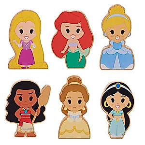 Disney Wooden Toys Just Play Disney Princess Figures 6-Pack, Ariel, Rapunzel, Moana, Jasmine, Belle, and Cinderella, Kids Toys for Ages 2 Up, Amazon Exclusive