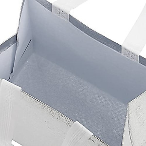 Elsjoy 40 Pack Glossy Reusable Grocery Bags, 10 x 8 Inch Non-woven Tote Shopping Bags with Handle, Silver Shiny Gift Bags Stylish Shopping Bags for Birthday, Wedding, Party, Business