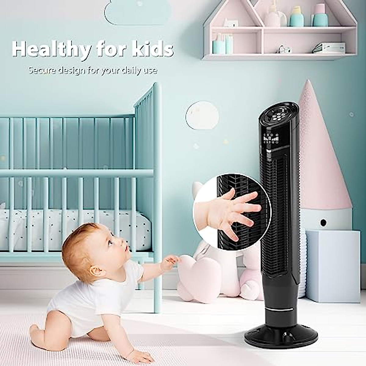 Antarctic Star Tower Fan 360°Oscillating Fan Quiet Cooling 24H Timer Remote Control Powerful Standing 8 Wind Speed 3 Wind Modes Ionizer Mode Bladeless Portable LED Display,Bedroom Office 40-Inch BLACK