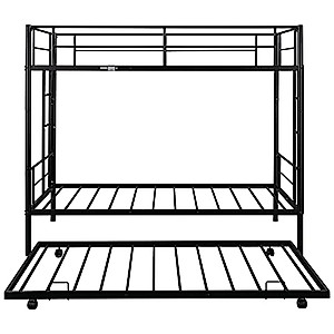 Metal Bunk Bed with Trundle Twin Over Twin Modern Bunk Beds with Slats Heavy Duty Bunkbed Frame for Adults,Teens,Boys and Girls. (Black)