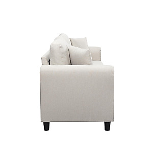 KoiHome Loveseat 81.5" 2 Pillows and Rolled Arm, 2 Upholstered Linen Fabric Couch Lounge Furniture, Deep Seated Comfy Sofa for Living Room, Bedroom, Apartment, Office, Beige