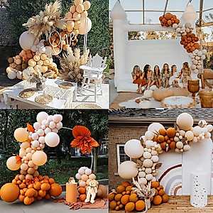 Longwu 143pcs Burnt Orange Balloons Terracotta Balloon Arch Kit Rust Balloons Double Stuffed Cream Peach Balloon for Fall Winter Baby Shower Halloween Decorations