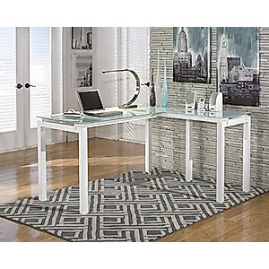 Signature Design by Ashley Baraga Contemporary Glass L-Shaped Home Office Desk, White