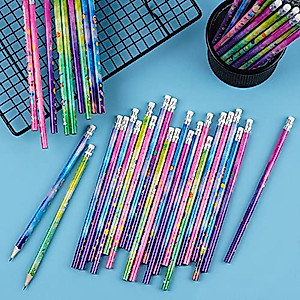 100 Pieces Outer Space Pencils Pencils Bulk Starry Sky Wooden Writing Pencils with Durable Erasers Top Home Office School Classroom Supplies (100)