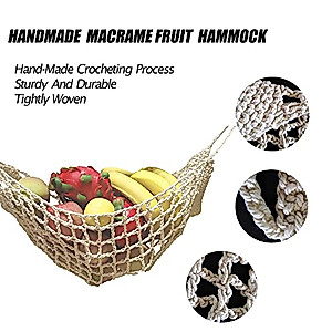 BUBOORON Large Macrame Fruit Hammock Under Cabinet,Veggie Banana Hammock Hanging Fruit Basket,Saves Counter Space for Kitchen Boat Rv Camper (nature)
