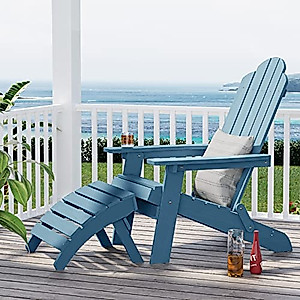 MXIMU Folding Adirondack Chair & Ottoman 4-Piece Set, Weather Resistant Plastic Chairs Adorondic Set for Area Seating Lifetime Wide Use in Backyard, Garden, Lawn, Porch