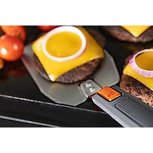Blackstone 5294 Foldable 2 Piece Hamburger Spatula Flipper and 1 BBQ Tong-Flex Fold Model Stainless Steel-Easy to Carry and Clean Griddle Accessories Tool Set, Black, Orange