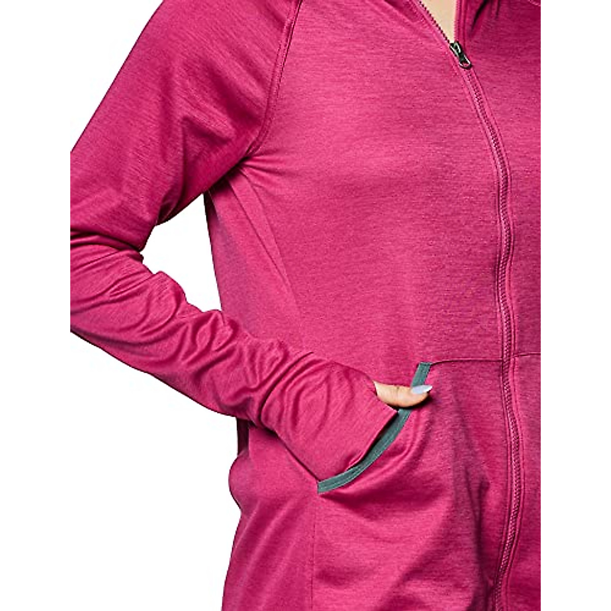 Hanes Women's Sport Performance Fleece Full Zip Hoodie, Fresh Berry Heather/Dada Grey Binding, M