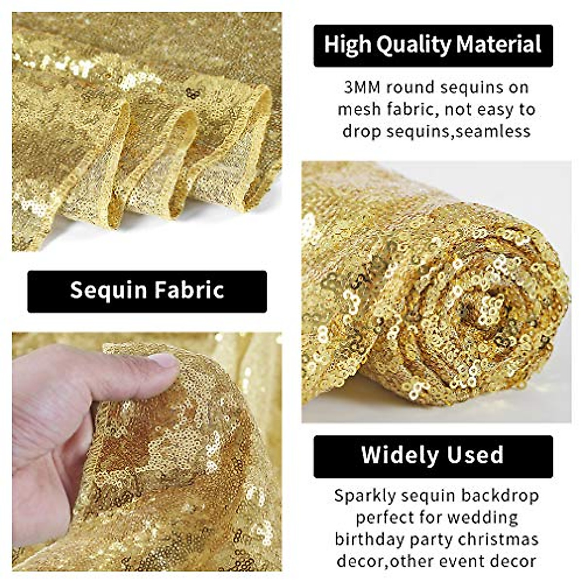 Hahuho Gold Sequin Backdrop Curtain, 2PCS 2FTx8FT Glitter Backdrop Curtain for Parties, Christmas, Wedding, Party Decoration（2 Panels, 2FT x 8FT, Gold