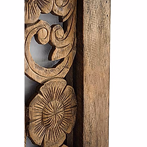 Super King Sized Carved Headboard, Wall Mounted Mandala Wooden Panels, Weathered Brown Rustic Barn Finish, 80 inches