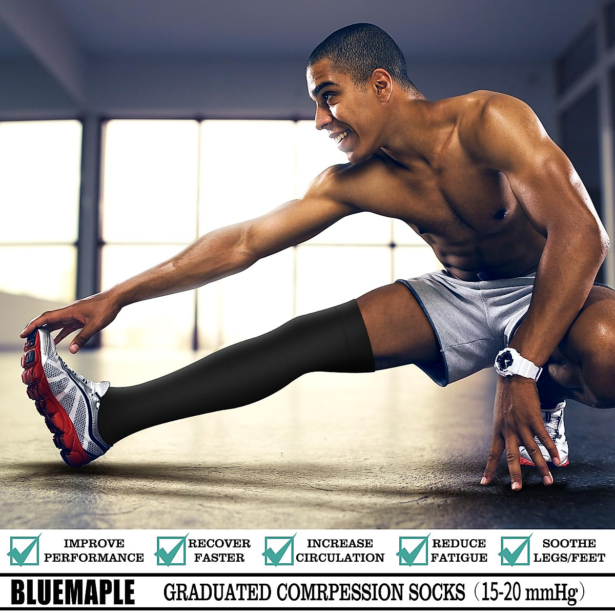 Thigh High Compression Socks for Women and Men Circulation(3 Pairs) Over the Knee-Best Support for Running,Travel (Large-X-Large, Black)