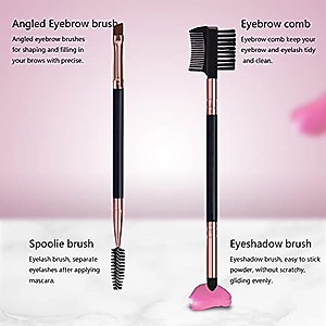 Duo Eyebrow Brush, Eyebrow Brush Eyelash Comb and Eye Shadow Brush, Professional Angled Eye Brow Brush and Spoolie Brush Set (Black)