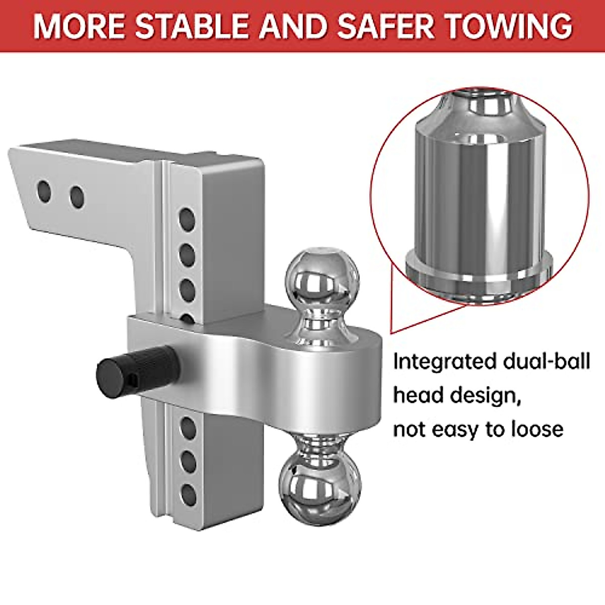 Adjustable Trailer Hitch, Fits 2.5 Inch Receiver, 8 Inch Drop Hitch, 18,500 LBS GTW, Aluminum Forged Shank, 2 Inch & 2-5/16 Inch Balls, Towing Hitch for Heavy Duty Truck with Double Lock Pins