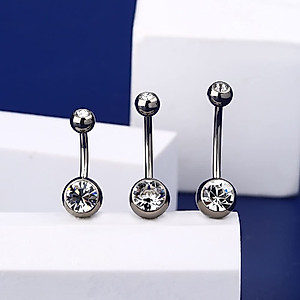 OUFER 14MM Belly Button Rings G23 Solid Titanium 14G Clear CZ Belly Rings Navel Piercing Jewelry Navel Rings