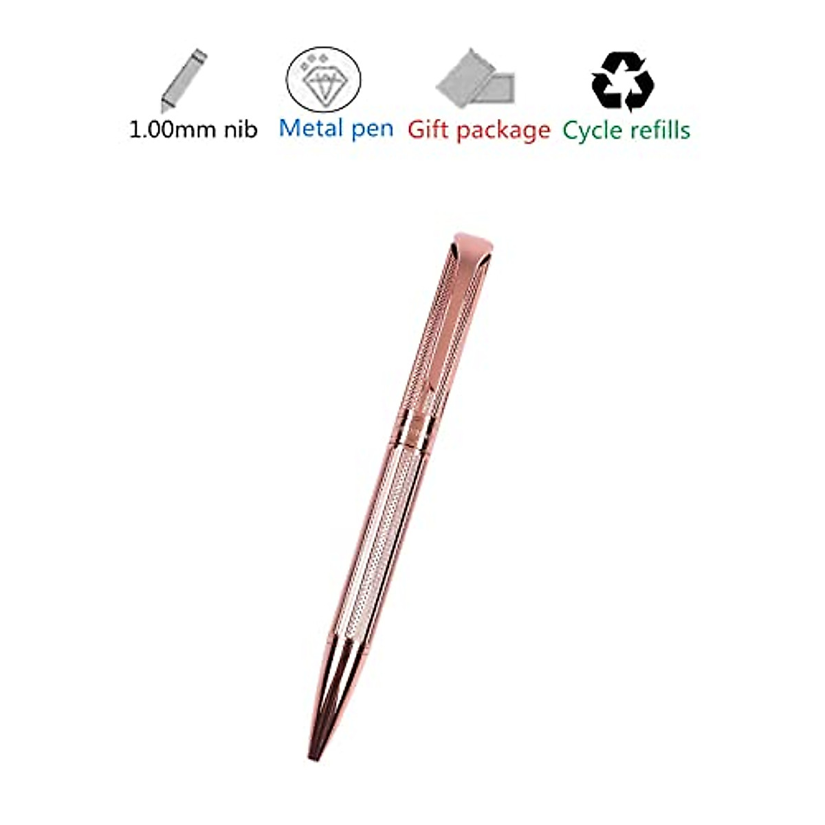 Penneed Ballpoint Pen with Gift Box, Retractable Pen for Men Women Executive Business Office School Supplies, Refillable 1.0mm Black Ink B5 (Rose Gold)