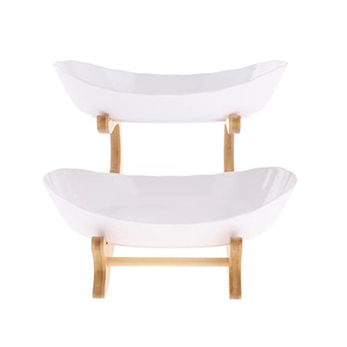 Elegant Multi-Tiered Fruit Tray Plate with Wooden Stand, Serving Tray, Appetizer Dessert Stand, Tray Display, 2 Tiers White