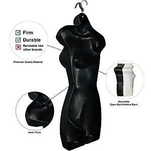 DisplayTown Black Female Mannequin Hip Long Hollow Back Body Torso Dress Form & Hanging Hook, S-M Sizes (10 Pack)