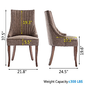 mikibama Linen Dining Chairs Set of 2 Channel Tufted Kitchen Dinner Chair Comfy Fabric Upholstered Accent Chair for Dining Room with Solid Wood Legs (Brown)
