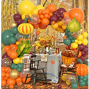 Ouddy Life 196 Pcs Fall Balloons Arch Garland Kit, Fall Party Decorations Orange Green Yellow Burgundy Maple Leaves Pinecone for Autumn Friendsgiving Thanksgiving Little Pumpkin Baby Shower Decor