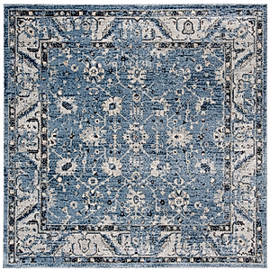 SAFAVIEH Charleston Collection Area Rug - 6'7" Square, Navy & Light Grey, Oriental Distressed Design, Non-Shedding & Easy Care, Ideal for High Traffic Areas in Living Room, Bedroom (CHL413N)