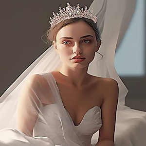 Women Crystal Wedding Tiara Princess Crown Rhinestone Tiaras, Royal Queen design, perfect for Bridal, anniversaries, birthday, Halloween Cos-play costume Christmas, party hair accessorie for girl Prom (Rose Gold)