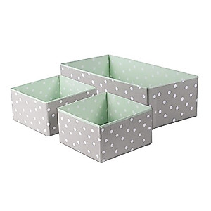 Home Traditions Customizable Storage Compartment - Rectangular, Foldable Sock/Underwear Drawer Divider or Closet/Nursery Organizer Bin, Light Green and Grey Polka Dot