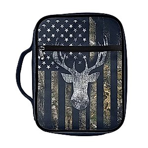 Suobstales Deer Bible Covers for Women Men Bible Case Camo American Flag Bible Bag Bible Accessories with Handle and Zippered Pocket Bible Tote Bag for Kids