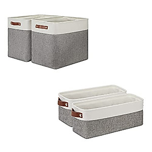 DULLEMELO Collapsible Bundle Baskets 2 Large Baskets 17"x12"x15" + 2 Narrow Baskets 15"x6"x5.5"（White&Grey)