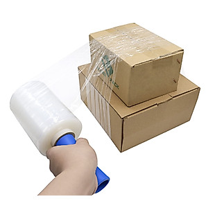 2 Pack Stretch Wrap Film with Plastic Handle, 80 Gauge Thick, 5 Inch x 1000 Ft, Clear Plastic Pallet Shrink Film for Moving Supplies Self-Adhering Plastic Wrap Film, BOMEI PACK